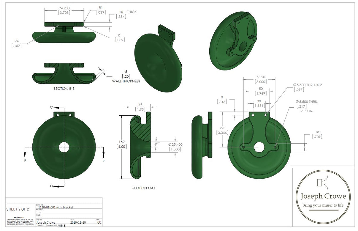 15cm Diameter ES Horn 3D CAD Model – Joseph Crowe