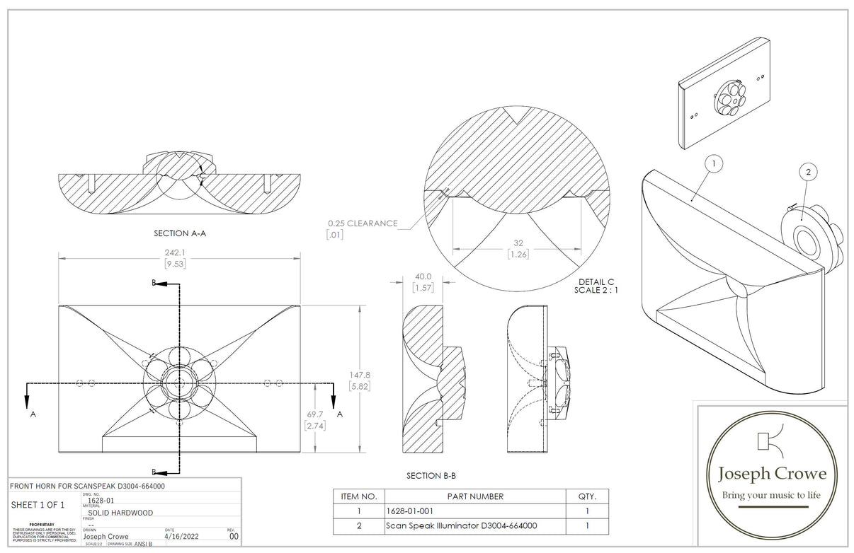 1628 Dome Tweeter Waveguide --- 3D CAD File -- Scanspeak D3004-664000 ...